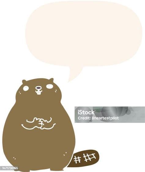 복고풍 스타일의 연설 거품이 있는 만화 비버 귀여운에 대한 스톡 벡터 아트 및 기타 이미지 귀여운 기포 낙서 드로잉