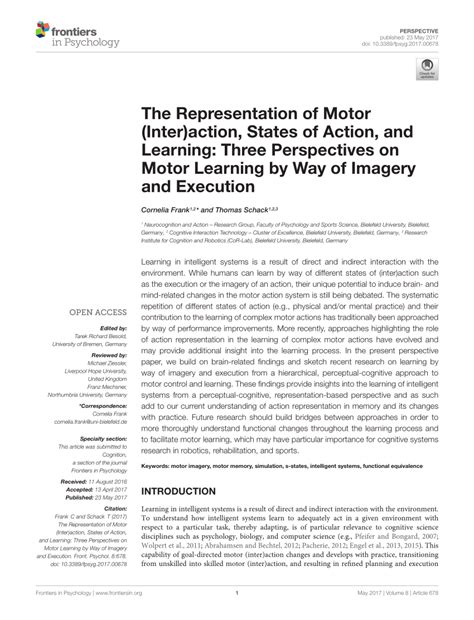 PDF The Representation Of Motor Inter Action States Of Action And Learning Three