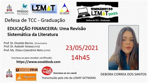 SEMINÁRIO DO LEMAT 2023 DEFESA DE TCC DEBORA CORREA DOS SANTOS