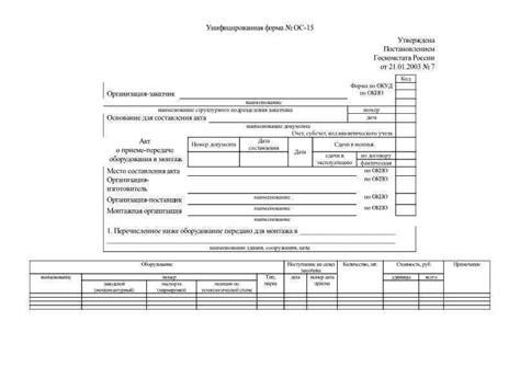 Унифицированная форма ос 15 и образец заполнения