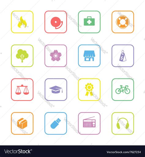Colorful Web Icon Set With Rounded Rectangle Fra