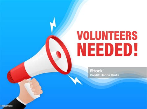 블루 자원 봉사자들은 전단지 디자인을 위해 흰색 배경에 메가폰이 필요했습니다 플랫 스타일로 벡터 그림 기회에 대한 스톡 벡터 아트 및 기타 이미지 Istock