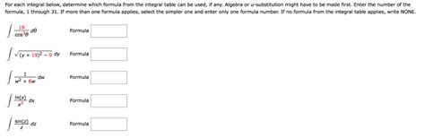Solved For Each Integral Below Determine Which Formula From Chegg Com