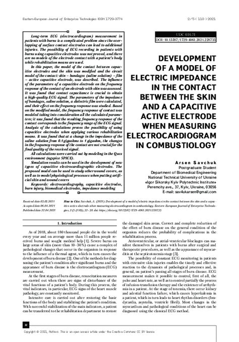 Pdf Development Of A Model Of Electric Impedance In The Contact Between The Skin And A