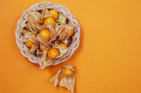 Physalis 오렌지 배경 평면 누워에 골든 구 스 베리 0명에 대한 스톡 사진 및 기타 이미지 0명 가을 건강한 생활