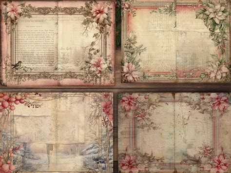 Pink Christmas Junk Journal Pages Digital Scrapbook Paper Kit Collage