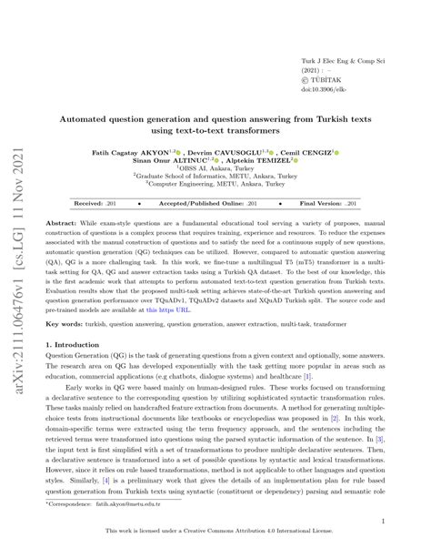 Pdf Automated Question Generation And Question Answering From Turkish