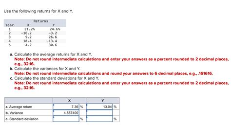 Solved Use The Following Returns For X And Y A Calculate Chegg Com