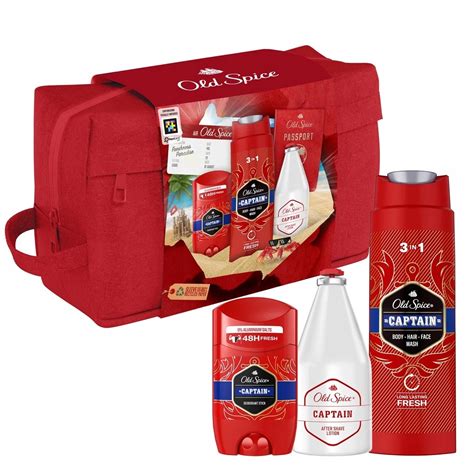 OLD SPICE CAPTAIN KOSMETYCZKA+STICK+ŻEL POD PRYSZNIC+WODA PO GOLENIU ...