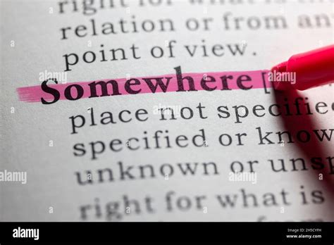 Fake Dictionary Word Dictionary Definition Of Somewhere Stock Photo
