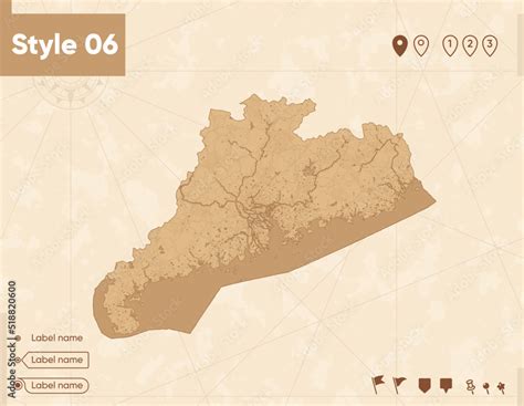 Guangdong China Map In Vintage Style Retro Style Map Sepia Vintage Vector Map Stock