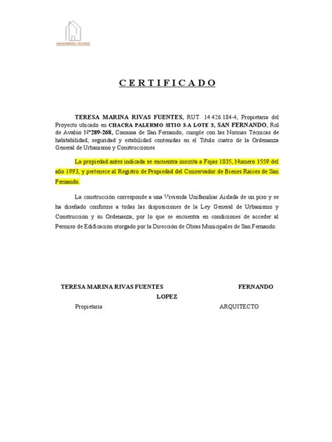 Certificado Buena Ejecucion Obra Pizarro Guzman Pdf