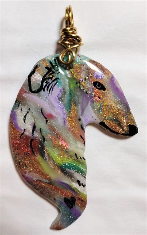 Borzoi Dog Art Clay Pendant By Cindy Anthony