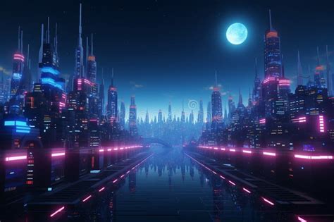 Dynamic Cyberpunk City Concept 3d Render Reveals Futuristic Night