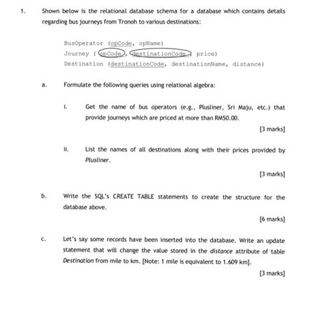 solved 1 shown below is the relational database schema for
