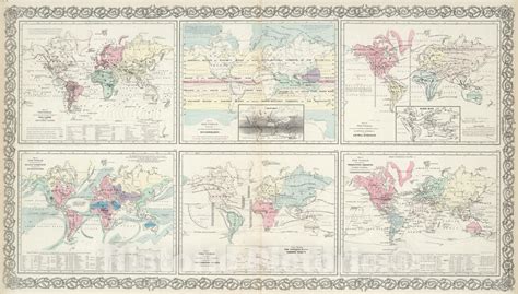 Historic Map 1874 Map Of The World Vintage Wall Art Historic