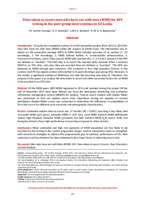 Pdf Time Taken To Escort Men Who Have Sex With Men Msm For Hiv Testing In The Peer Group
