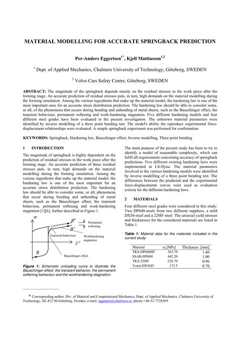 Pdf Material Modelling For Accurate Springback Prediction