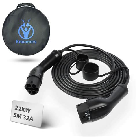 כבל טעינה לרכב חשמלי תלת פאזי Braumers Cable 32a 22kw Type2 To Type2