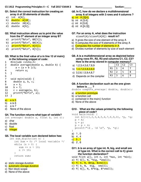 CS EXAM Soln Updated CS Programming Principles II C Fall EXAM Studocu