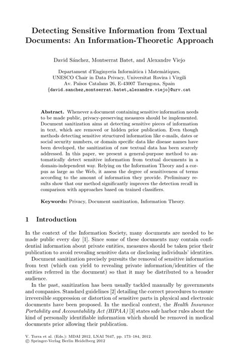 Pdf Detecting Sensitive Information From Textual Documents An