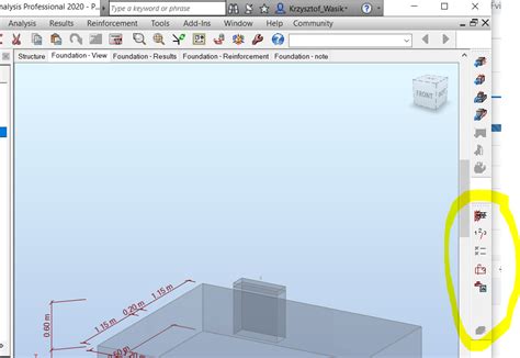 Robot Structural Analysis에서 콘크리트 기초의 누락된 탭 또는 아이콘이 철근 배근 배치에 제공됨