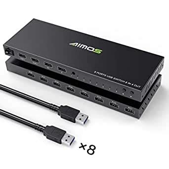 Amazon co jp AIMOS USB 2 0 USBスイッチセレクター 8イン4出力 USBプリンター共有スイッチャーハブ 8PC共有 4つのUSBデバイススイッチボックス マウス