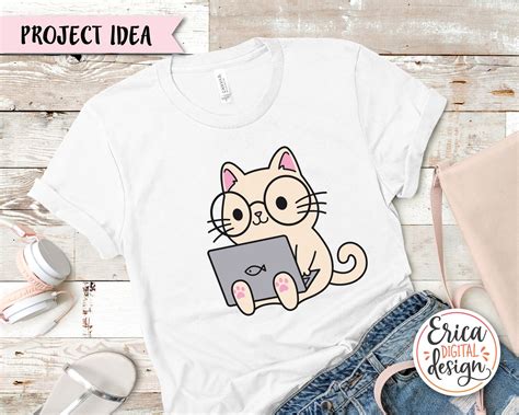 Nerd Cat Svg Cut File Computer Nerd Layered Cutting File Funny Cat With
