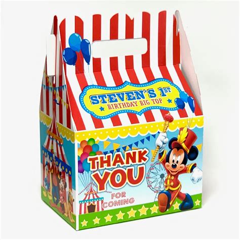 Mickey Mouse Circus Ringmaster Personalized Gable Favor Boxes Pack Of