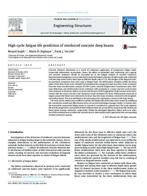Pdf High Cycle Fatigue Life Prediction Of Reinforced Concrete Deep Beams