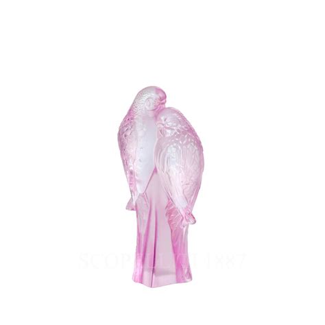 Lalique Parakeets Couple Sculpture Pink Luster Luxury T