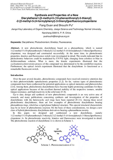 Synthesis And Properties Of A New Diarylethene1 2 Methyl 5 10