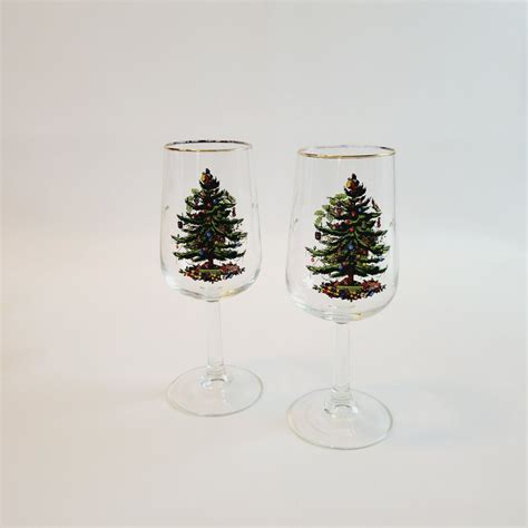Spode Christmas Tree Wine Glasses 2 Made In France Etsy