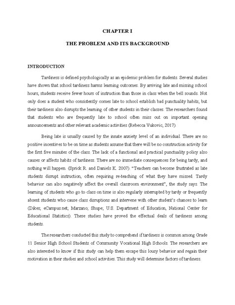 Qualitative Research Chapter I Chapter I The Problem And Its Background Introduction Tardiness