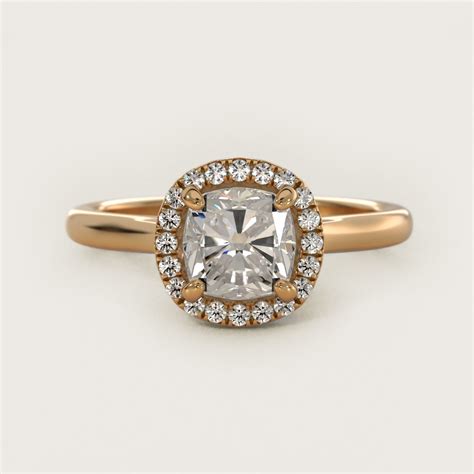 Pavé Diamond Halo Engagement Ring In 18k Yellow Gold Cushion Emerald