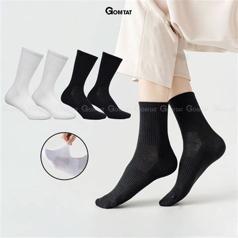 Tất Vớ Nam Nữ Cổ Cao Trơn Màu Gomtat Chất Liệu Cotton Cao Cấp Hút ẩm