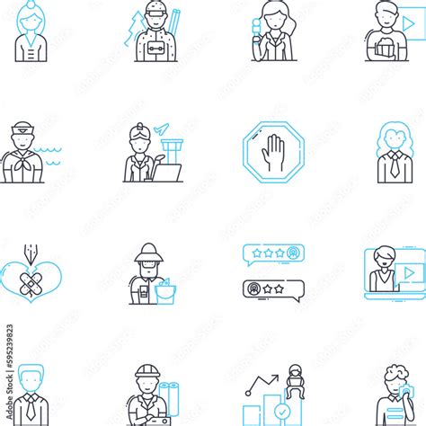Office Manager Linear Icons Set Organization Leadership Multitasking