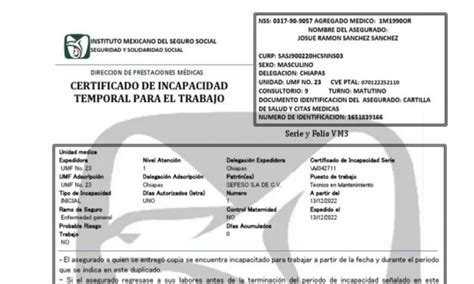 Certificado De Incapacidad Temporal Para El Trabajo Imss