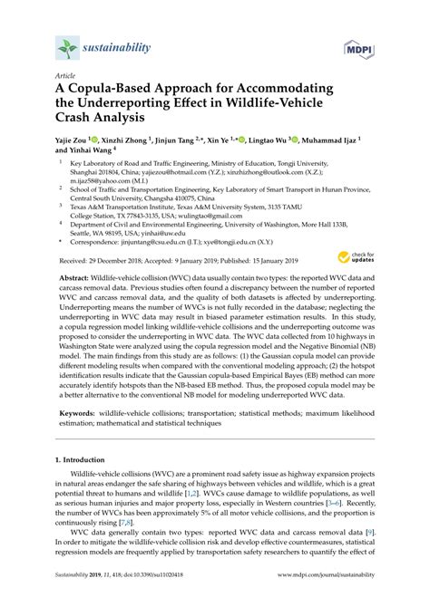 Pdf A Copula Based Approach For Accommodating The Underreporting Effect In Wildlife‒vehicle