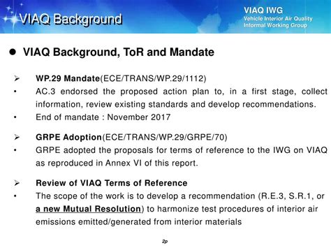 Viaq Vehicle Interior Air Quality Informal Working Group Ppt Download