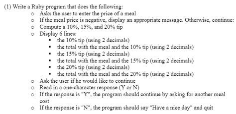 Solved 1 Write A Ruby Program That Does The Following O