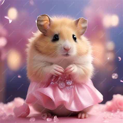 Premium Ai Image Fluffy Little Hamster In A Pink Dress Ai