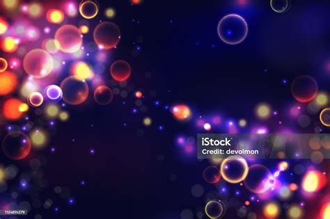 추상 화려한 Defocused 원형 Bokeh 스파클 반짝이 조명 배경 마법의 공간 우주 반짝 거품 Blayer 배너 또는 포스터 배경에 대 한 우아한 레이아웃 템플릿