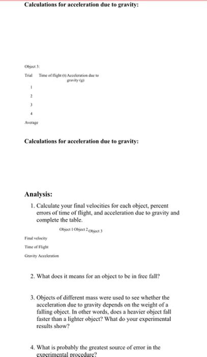 Solved Free Fall Lab Worksheet Instructions Follow The