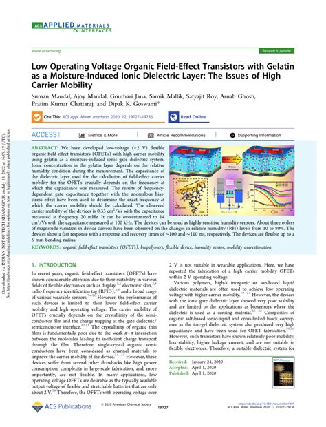 Pdf Low Operating Voltage Organic Field Effect Transistors With