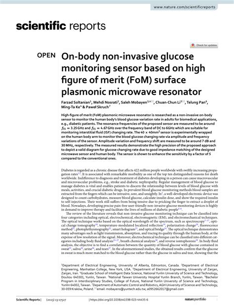 Pdf On Body Non Invasive Glucose Monitoring Sensor Based On High