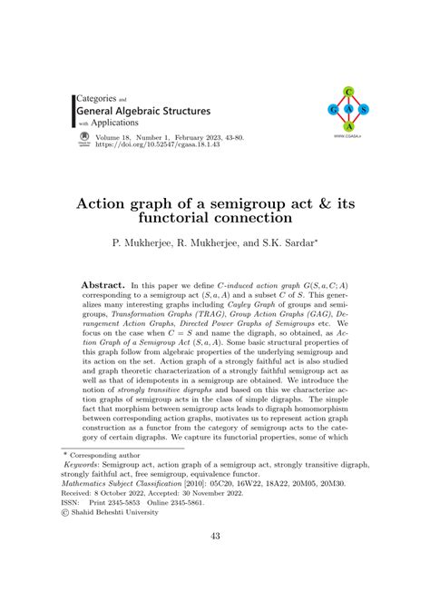 Pdf Action Graph Of A Semigroup Act And Its Functorial Connection