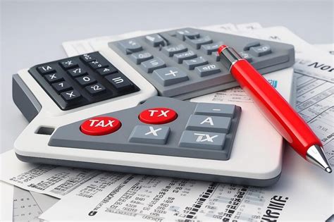 Premium Photo Calculator And Tax Button And Red Pen