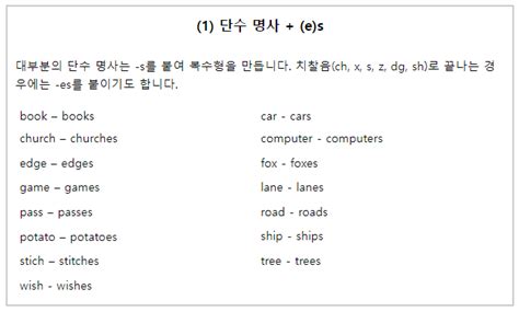 영어 명사의 단수 복수 만드는방법 및 종류 네이버 블로그