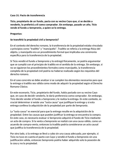 Caso Resuelto De Derecho Romano Ejercicios De Derecho Romano Docsity